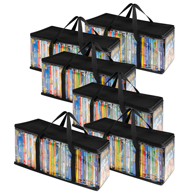 Rebrilliant DVD Storage Bags Set Of 6 Media Organizer Bag Clear Plastic Holders With Carrying Handles And Zipper Black Wayfair Canada